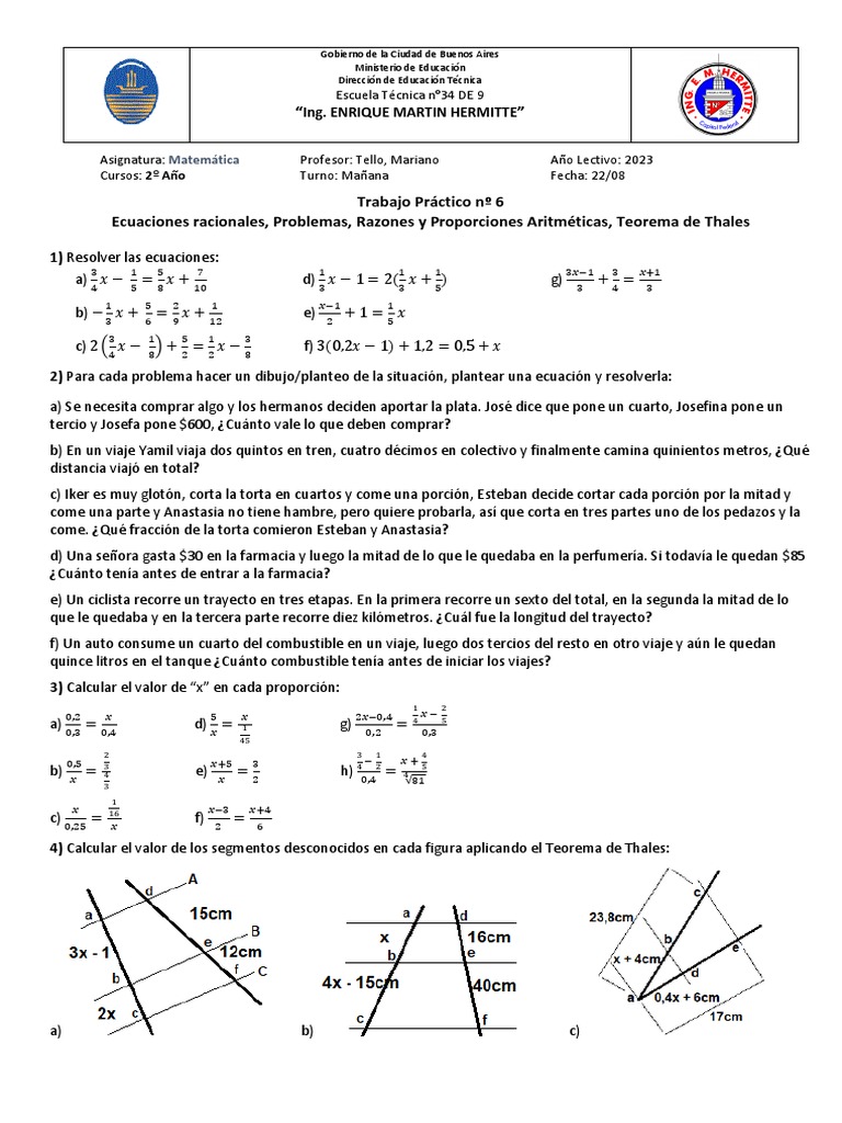 Ecuaciones Racionales y Teorema de Thales | PDF | Matemáticas
