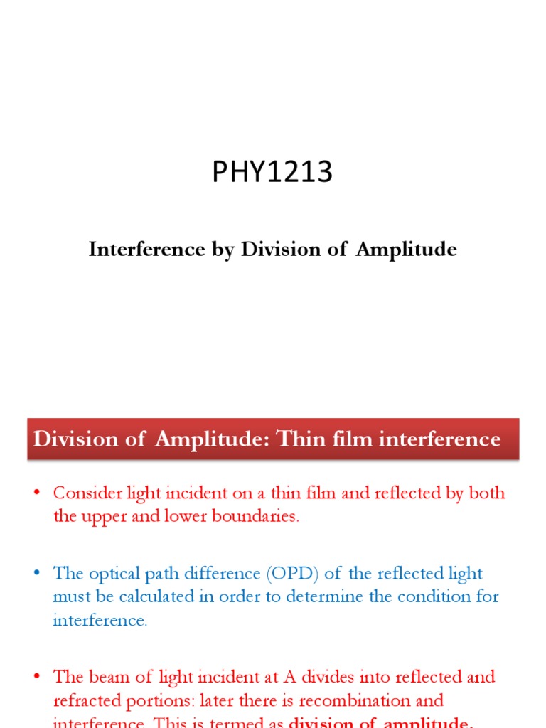 PHY1213 - Division of Amplitude | PDF | Reflection (Physics ...