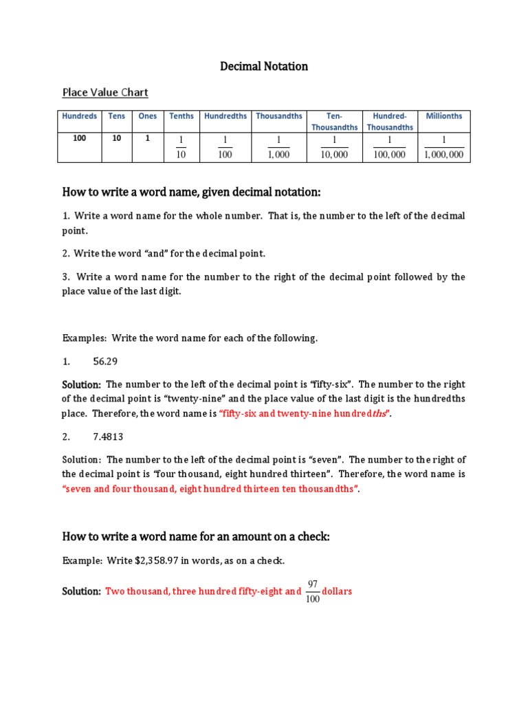 Decimal Notation and Rounding Notes Math 0106 | PDF | Numbers | Decimal