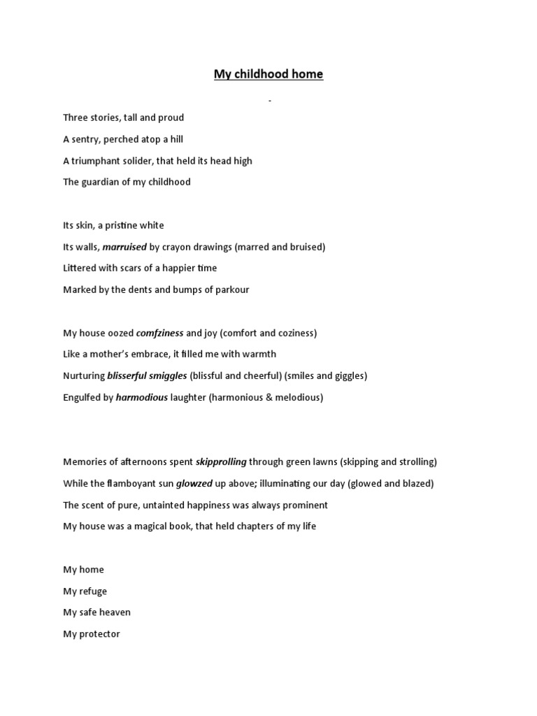 My Childhood Home (Blended Words Poem) | PDF
