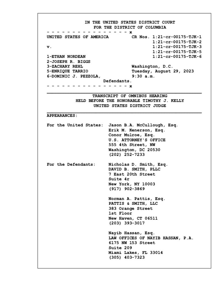 Judge Tim Kelly Proud Boys Pre-Sentencing Hearing Transcript | PDF