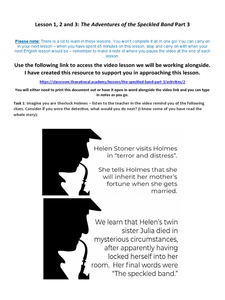 The Adveture of The Speckled Band Lesson | PDF