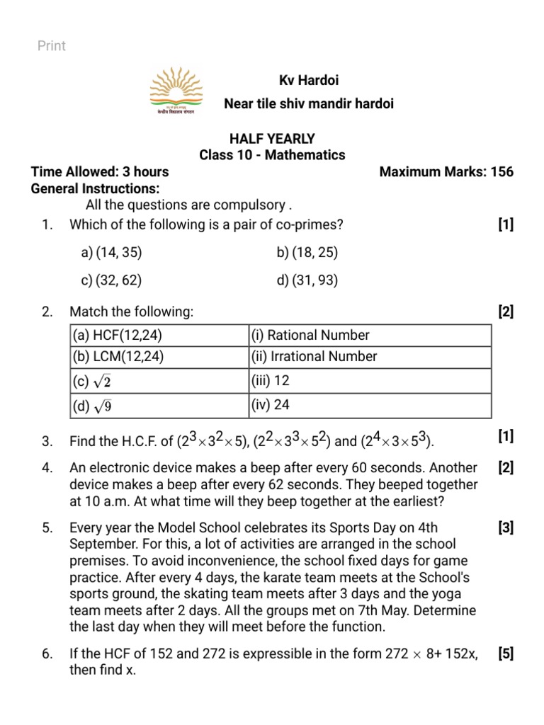 Question Paper Maths | PDF | Polynomial | Equations