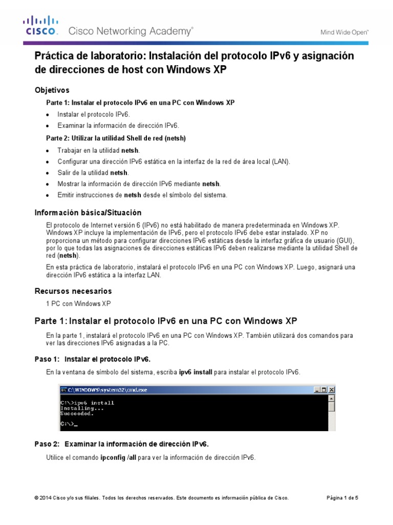0.0.0.2 Lab - Installing The IPv6 Protocol With Windows XP | PDF | Yo ...