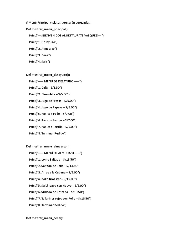 Código Python - Menú | Descargar gratis PDF | Comportamientos ...
