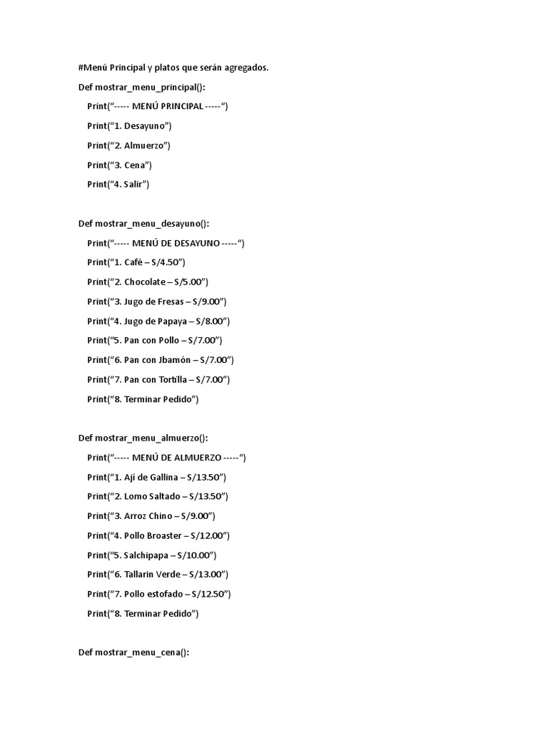 Python Código | PDF | Alimentos preparados | Comida
