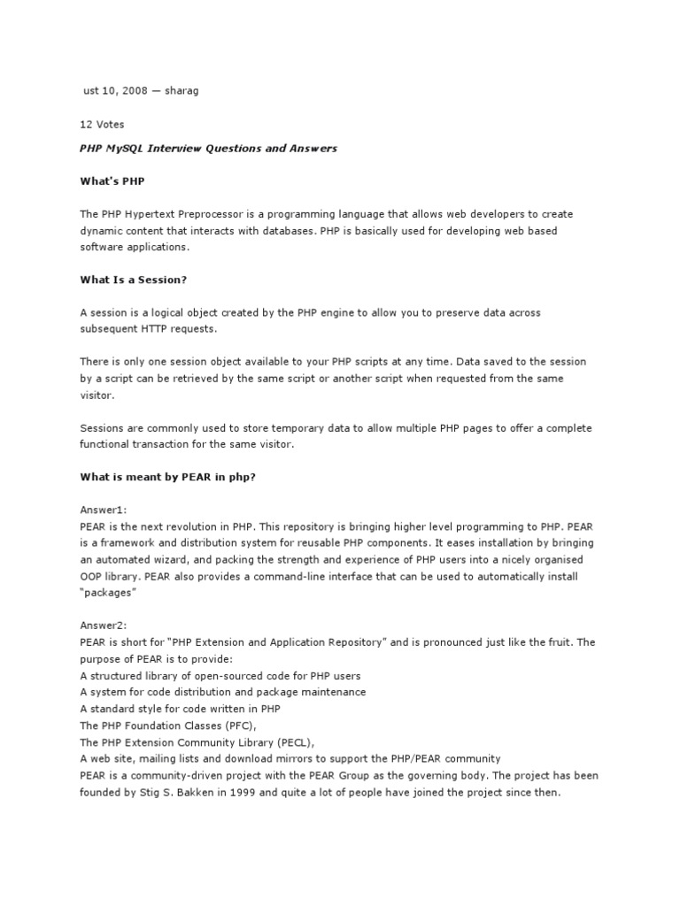 Php Mysql Interview Questions And Answers Pdf Php Class Computer Programming
