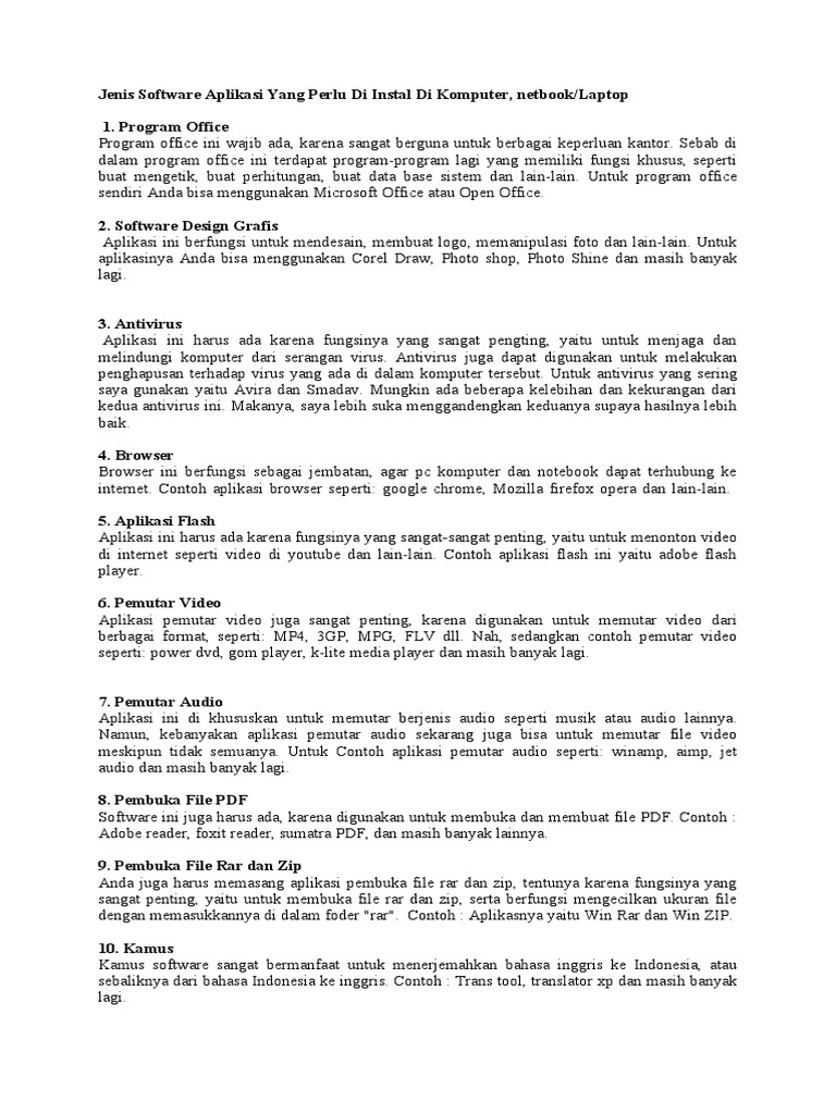 Jenis Software Aplikasi Yang Perlu Di Instal Di Komputer | PDF | Komputer