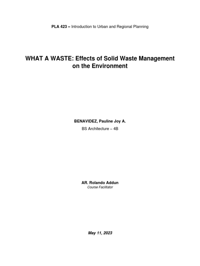 Pla423-Effects of Solid Waste On Environment | PDF | Waste | Waste Management