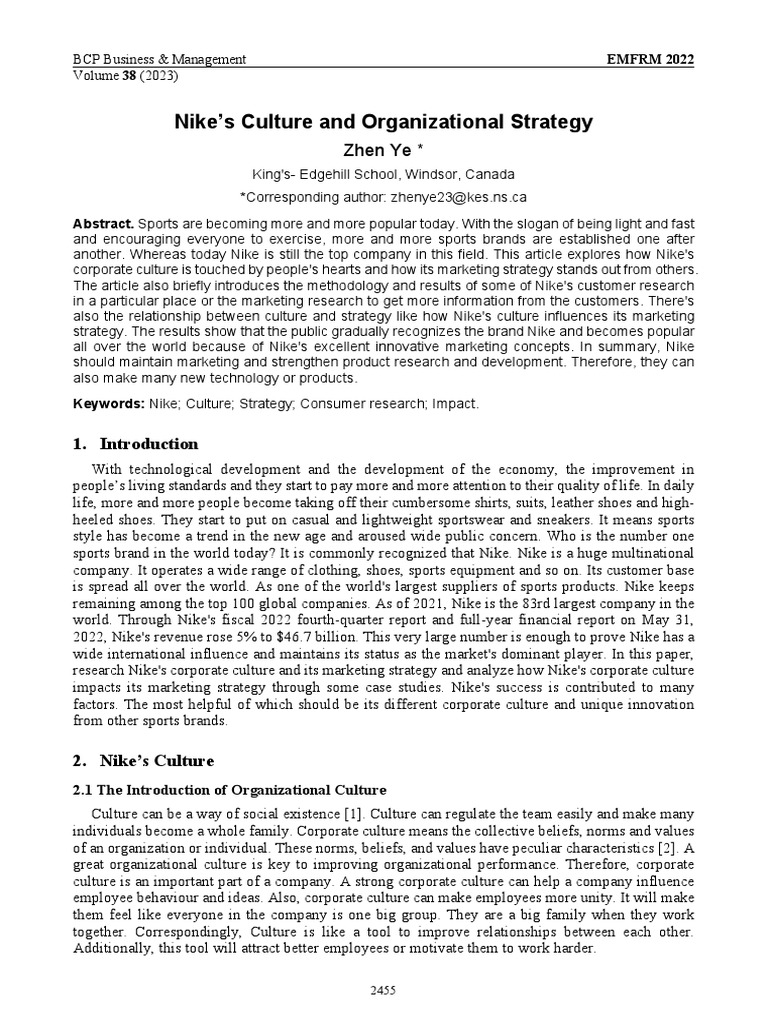 Nikes Culture and Organizational Strategy | PDF | Organizational ...