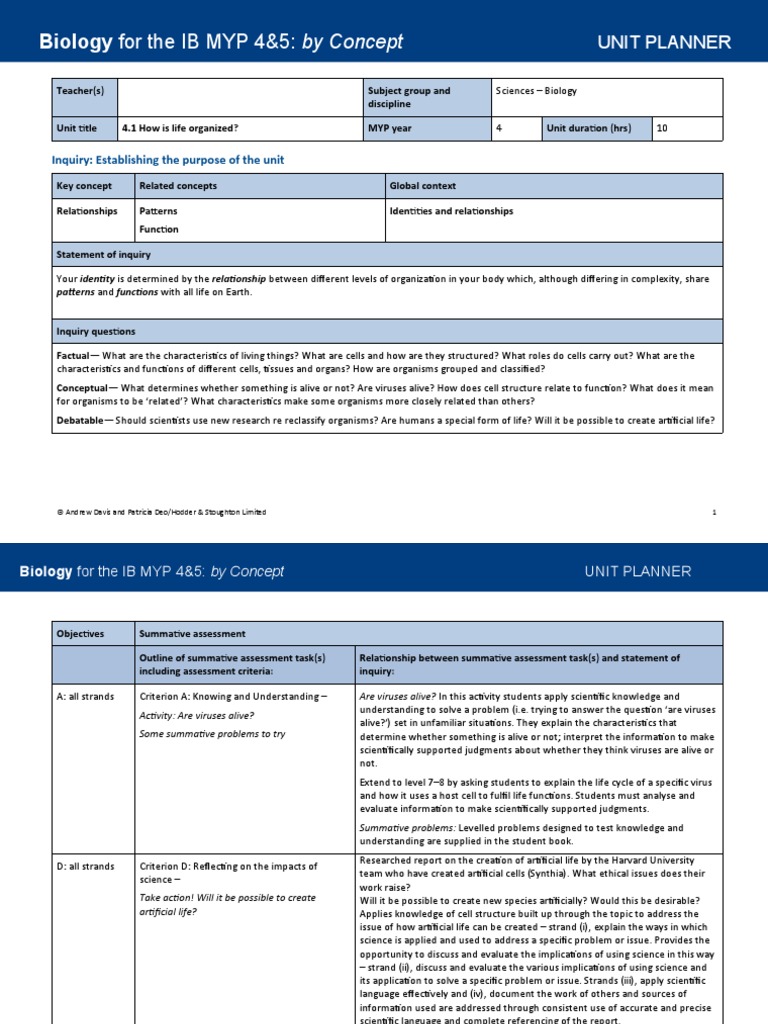 Organizing Life: IB MYP Biology Unit | PDF | Life | Taxonomy (Biology)