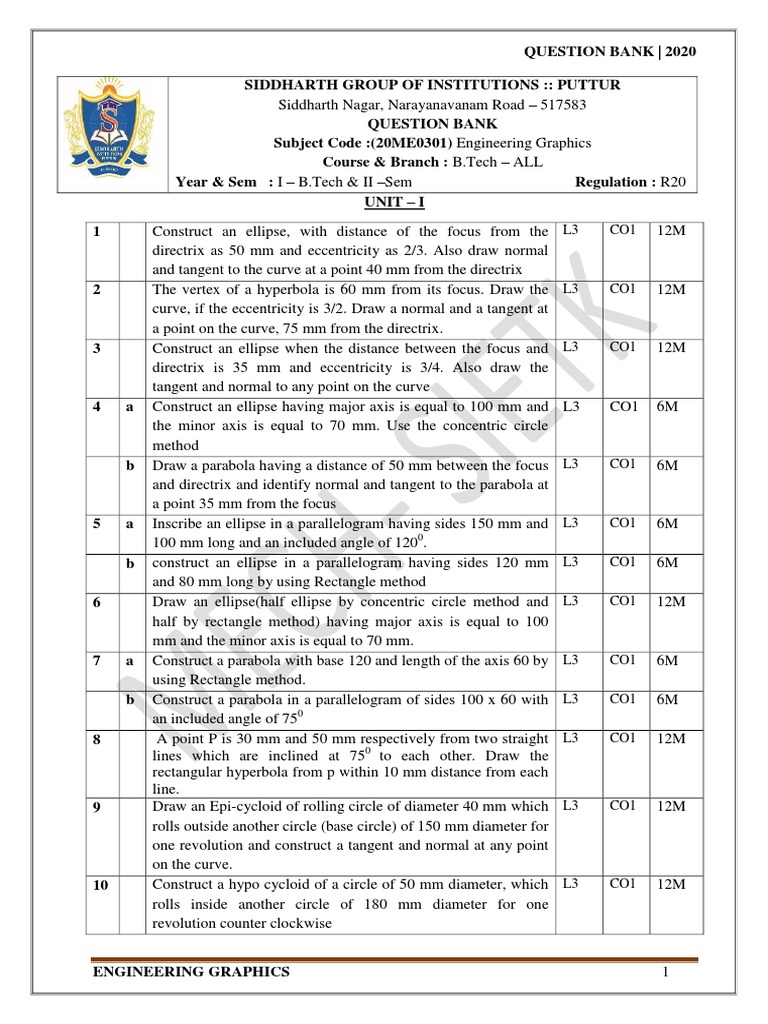 Engineering Graphics Question Bank 2020 | PDF | Ellipse | Elementary ...
