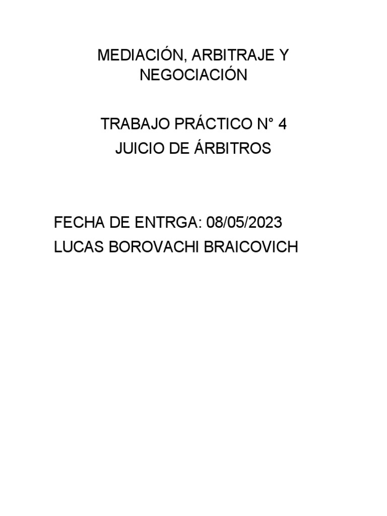 Trabajo Practico #4 Mediacion | PDF | Arbitraje | Caso de ley