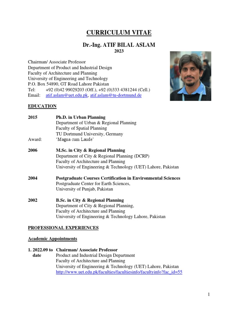 CV - Dr. Atif - PARD | PDF | Pakistan | Urban Planning