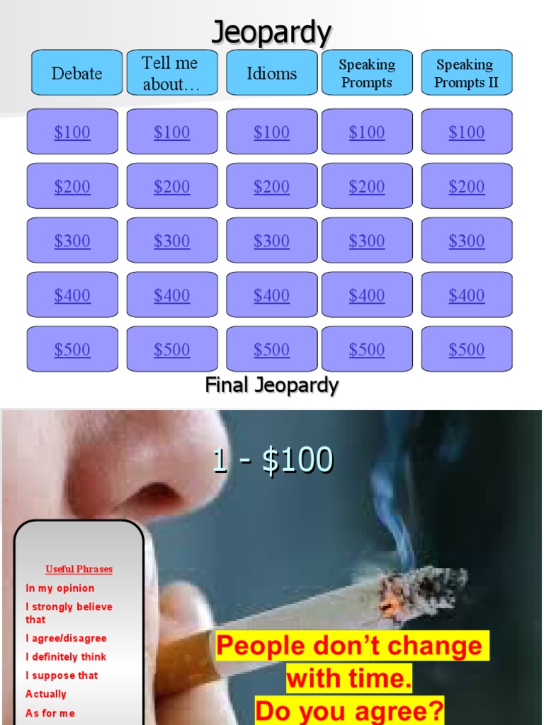 Ielts Conversation Jeopardy Boardgames 117163 | PDF | Linguistics | Grammar