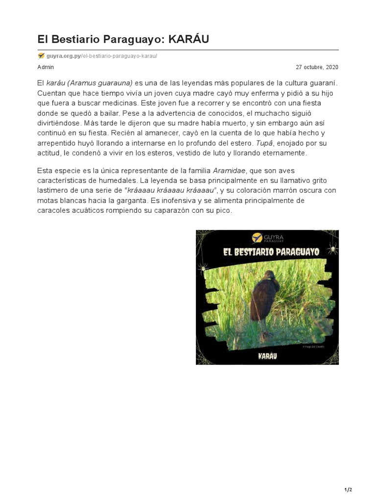 Leyenda del Karau en Paraguay | PDF