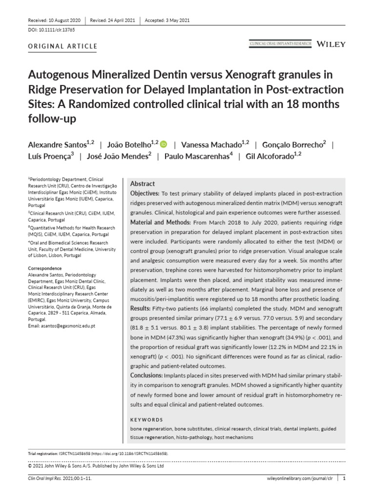 Autogenous - Mineralized - Dentin - Versus - Xenograft - Granules - in ...