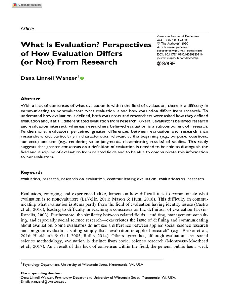 Linnell, Dana (2021) What Is Evaluation Perspectives of How Evaluation Differs (Or Not) From ...