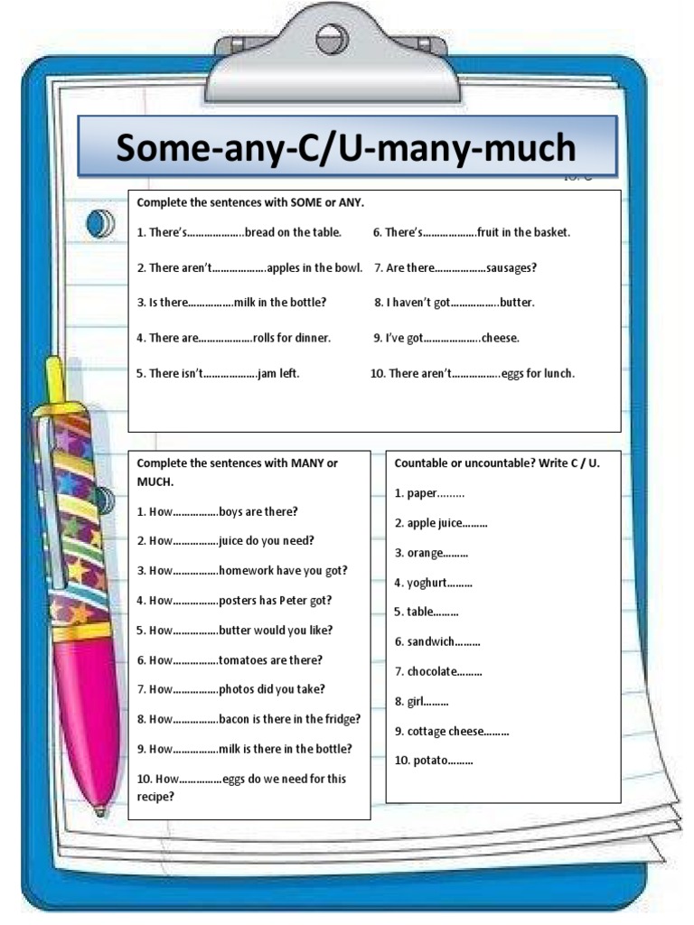 Some, Any, Much, Many Worksheet | PDF