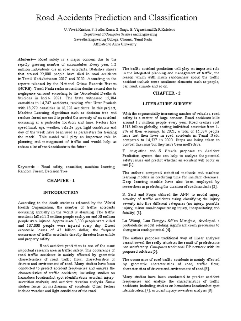 Road Accident Prediction Journal Paper Pdf Machine Learning