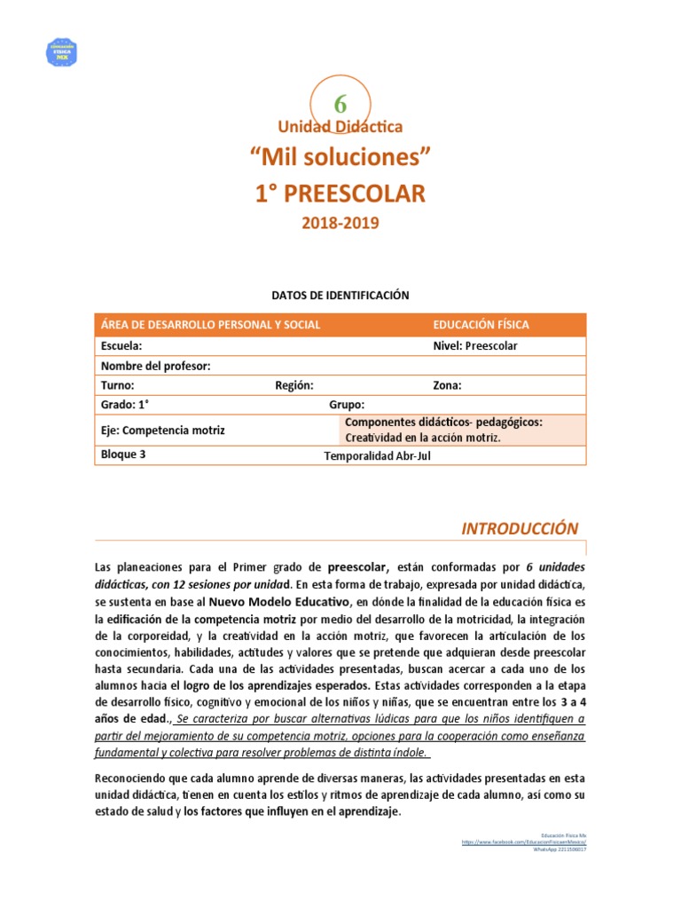 Unidad Didáctica de Educación Física Preescolar | PDF | Educación de la ...