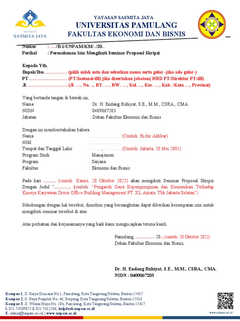 Surat Izin Mengikuti Sempro | PDF