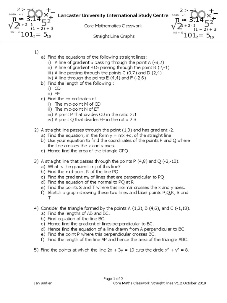 Core Maths Straight Line Graphs | PDF