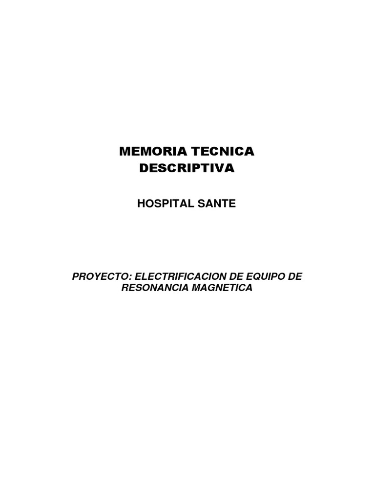 Memoria Tecnica Descriptiva Hospital Sante | PDF | Ingenieria Eléctrica | Corriente eléctrica