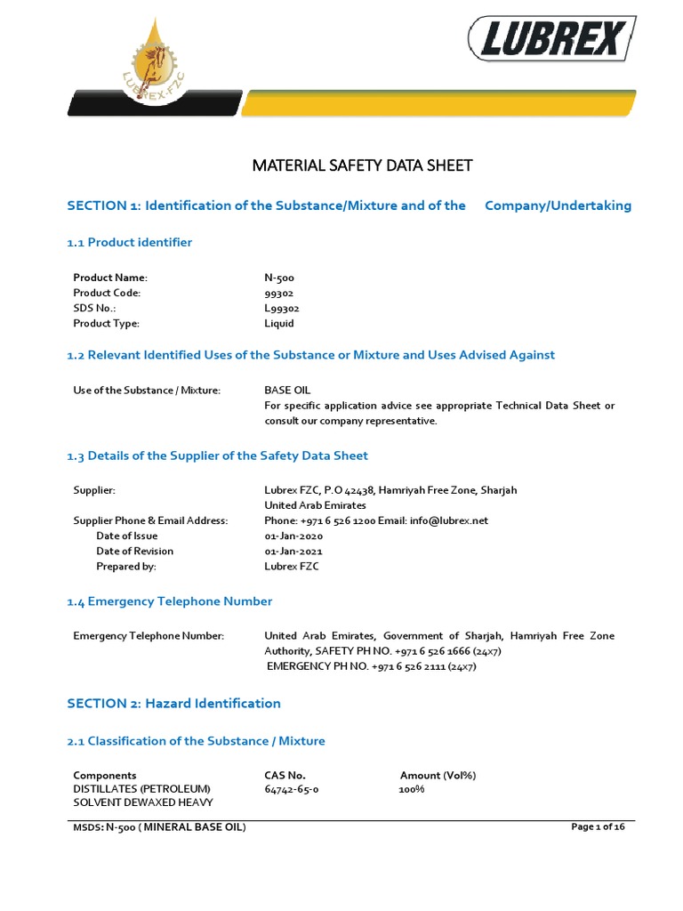 Base Oil Msds Base Oil N 500 | PDF