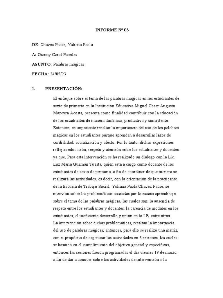 Ejemplo de Informe Semanal | PDF