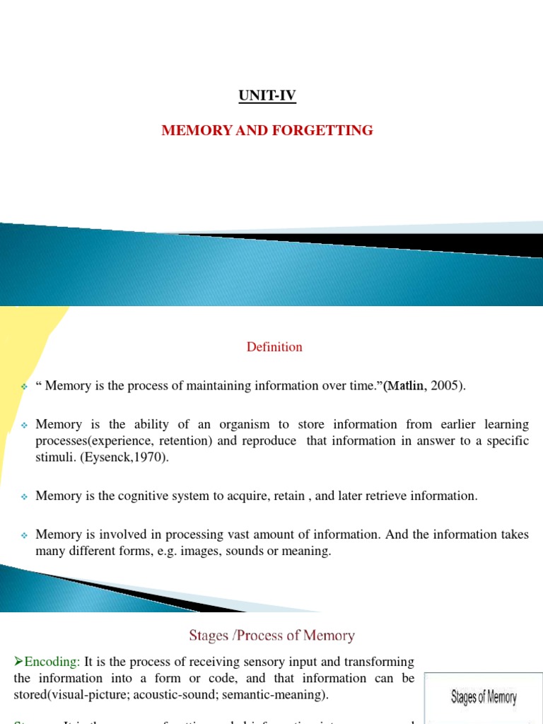Unit-Iv-Memory and Forgetting | PDF | Memory | Long Term Memory