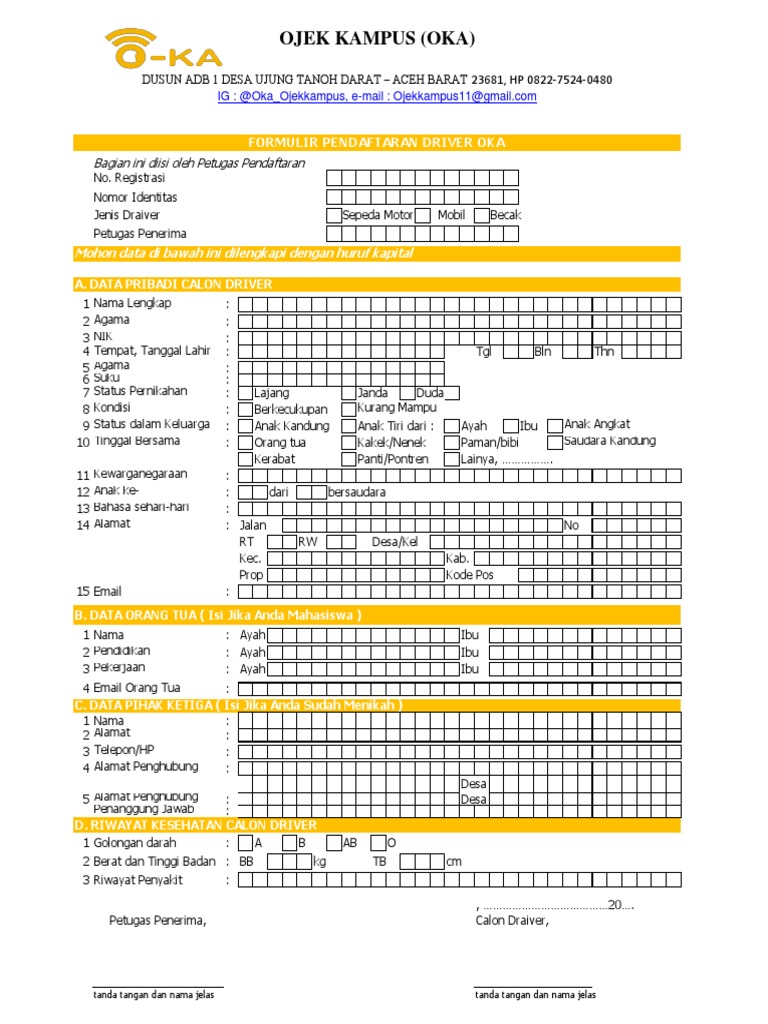Formulir Pendaftaran Driver | PDF