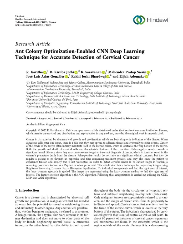 Research Article Ant Colony Optimization-Enabled CNN Deep Learning ...