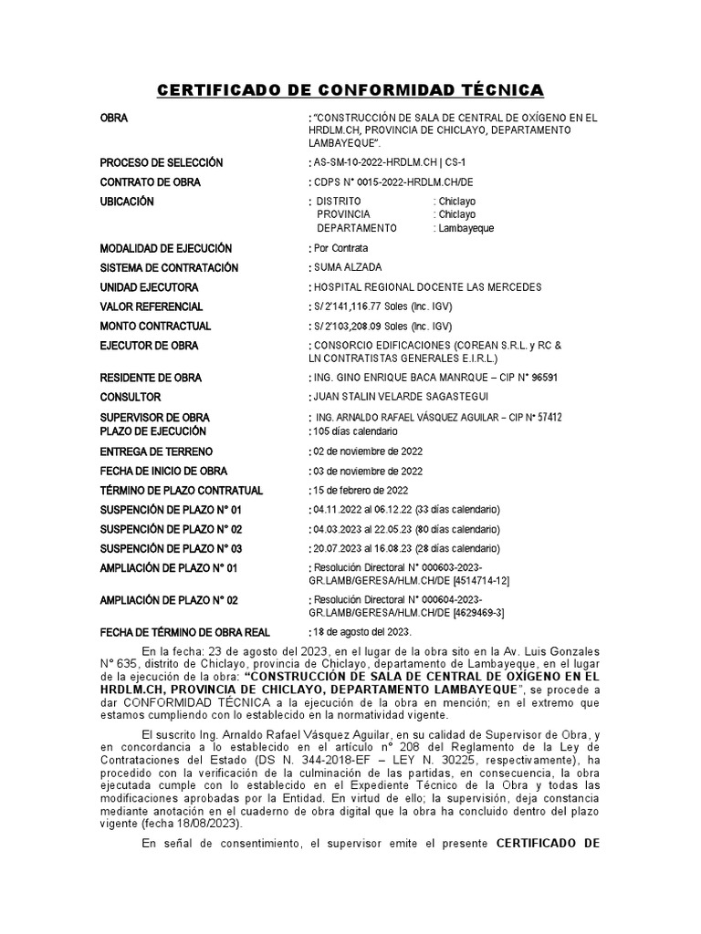 Certificado de Conformidad Técnica | PDF | Fundación (Ingeniería) | Hormigón