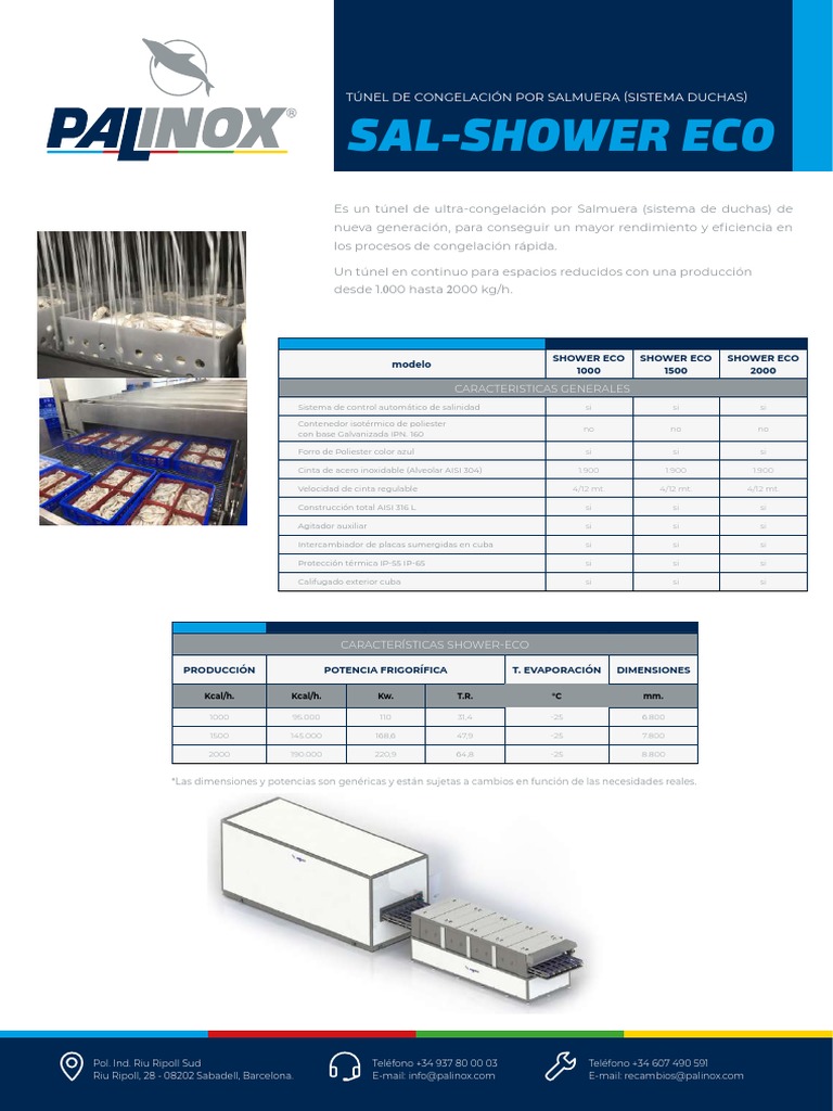 Ficha Tecnica Tunel de Congelacion Por Salmuera Sal Shower ECO Palinox ...