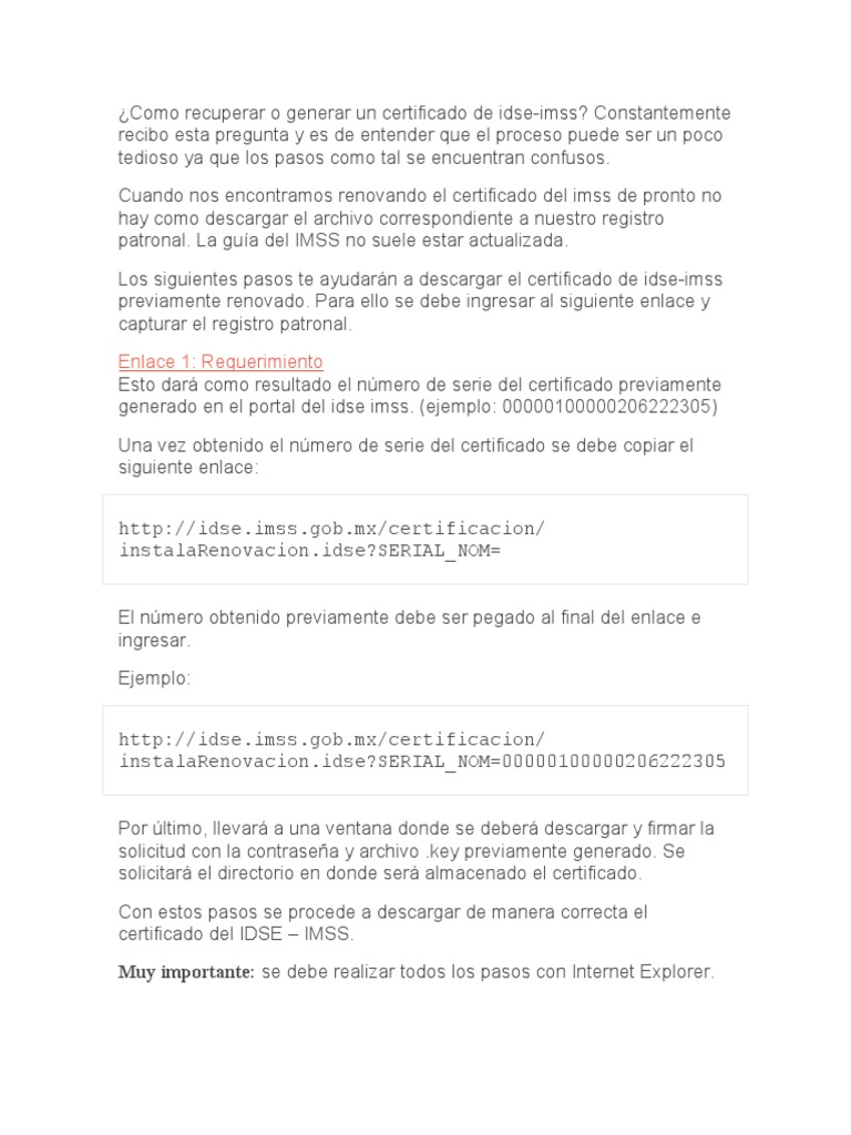 Como Recuperar o Generar Un Certificado de Idse | PDF