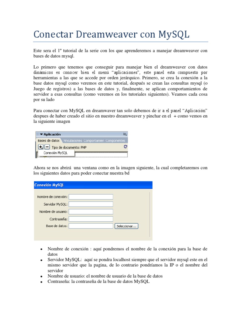 Conectar Dream Weaver Con MySQL | PDF | Adobe Dreamweaver | Tabla (base ...