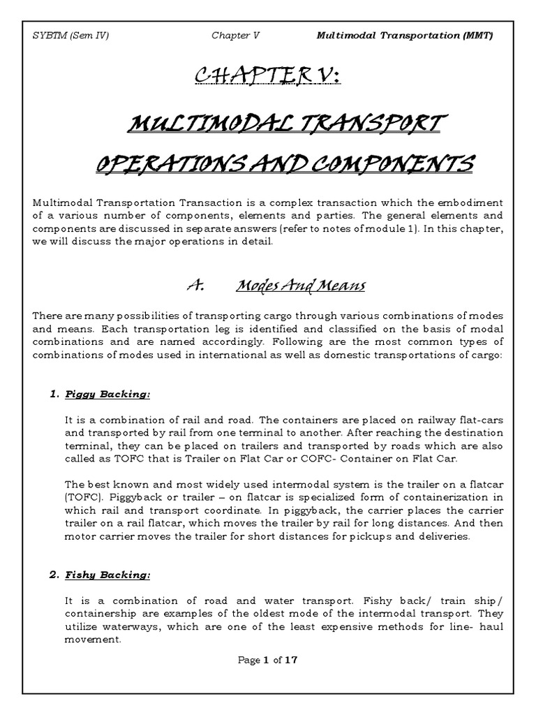 Chapter 5 - Classifications of MMT | PDF | Intermodal Freight Transport | Containerization