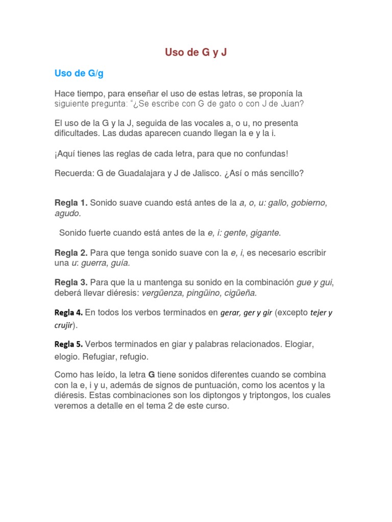 Uso de La Letra G y J | PDF