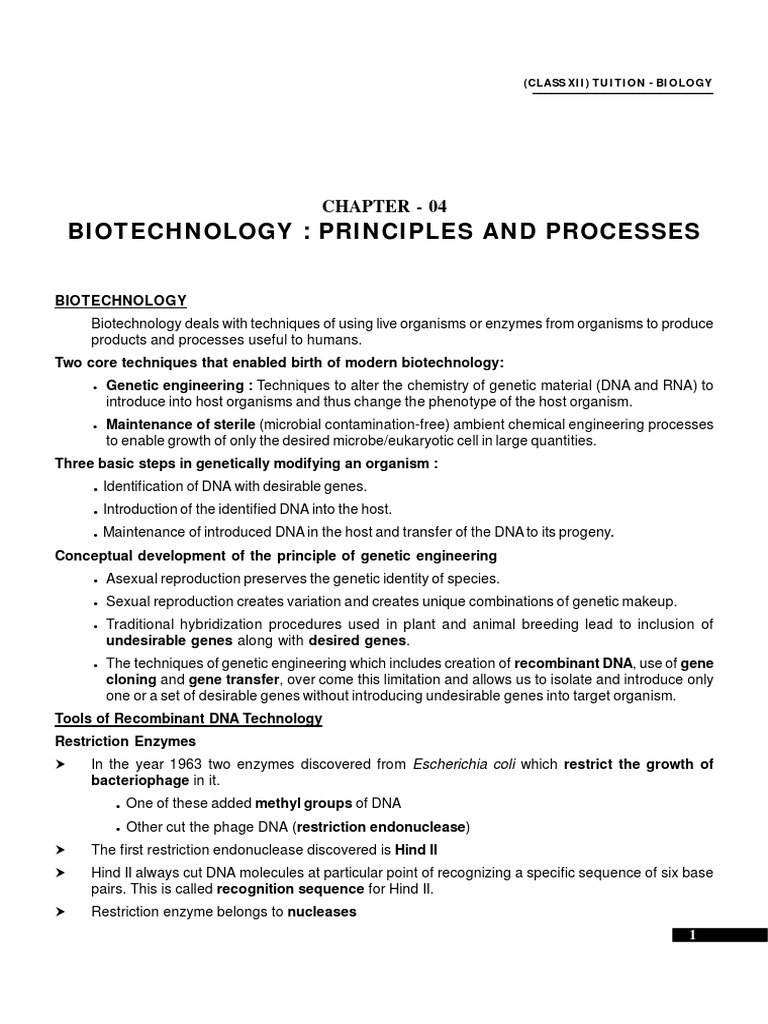 Biotechnology I (Lecture Note) | PDF | Restriction Enzyme | Plasmid