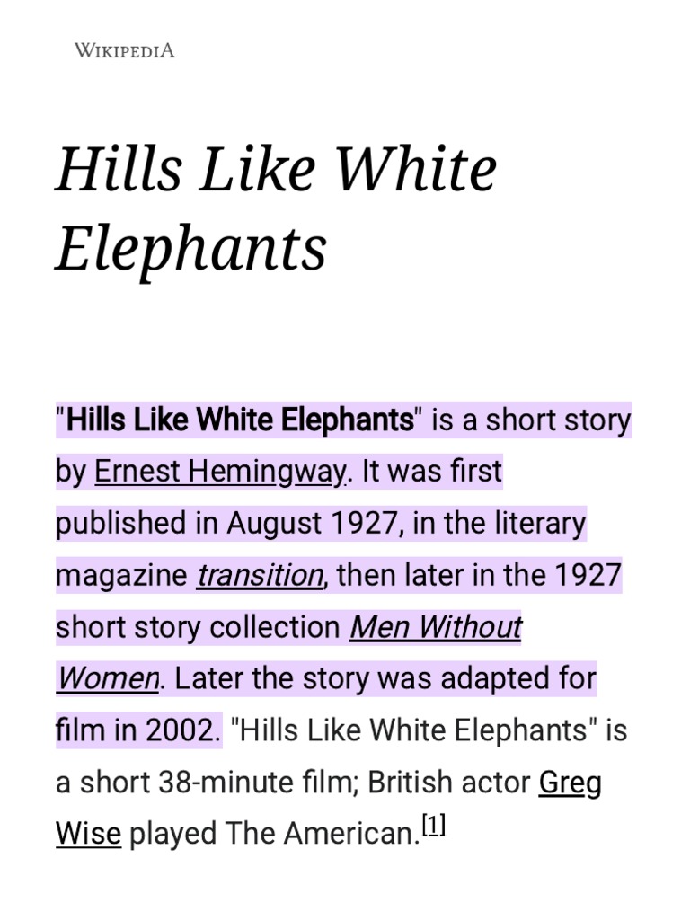 Hemingway's "Hills Like White Elephants" Analysis | PDF