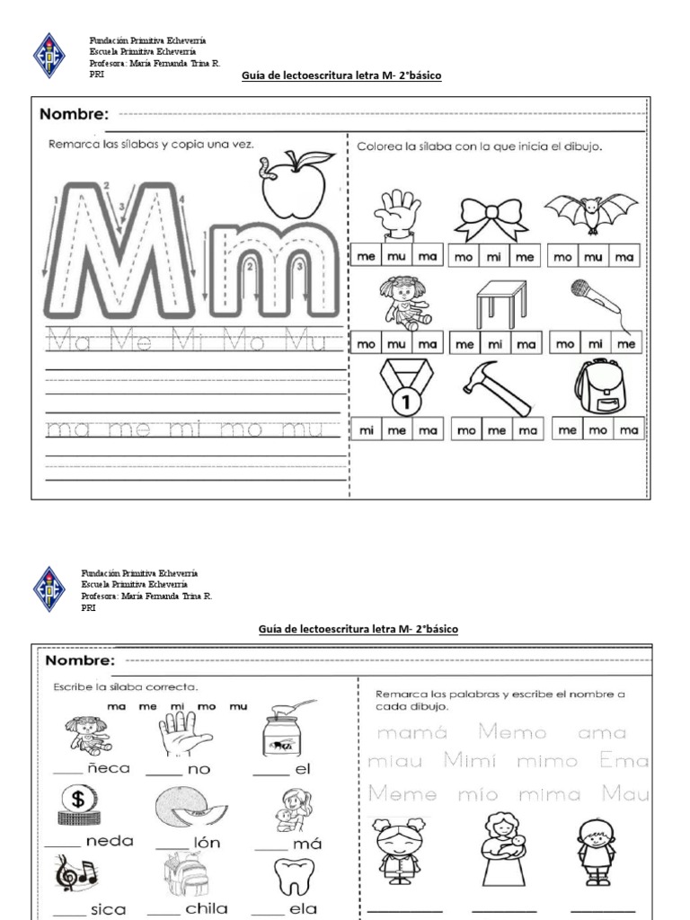 Guía de Lectoescritura Letra M 2° Básico | PDF
