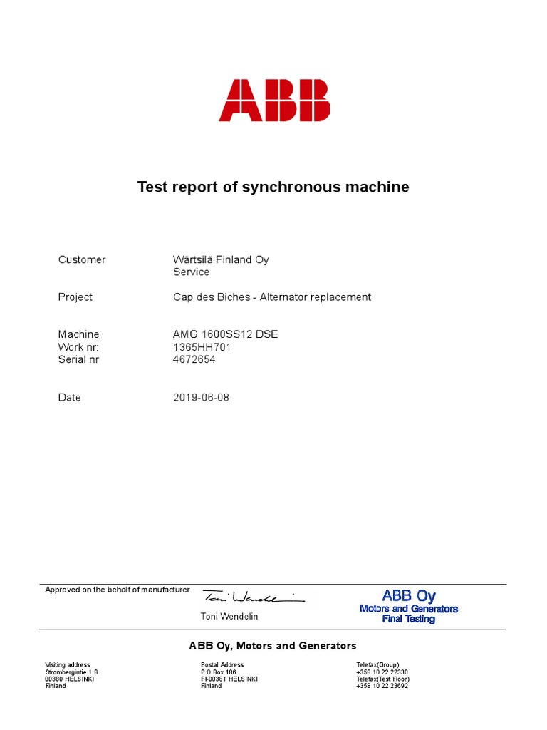 AMG 1600SS12 DSE Test Report | PDF | Electric Power | Electricity