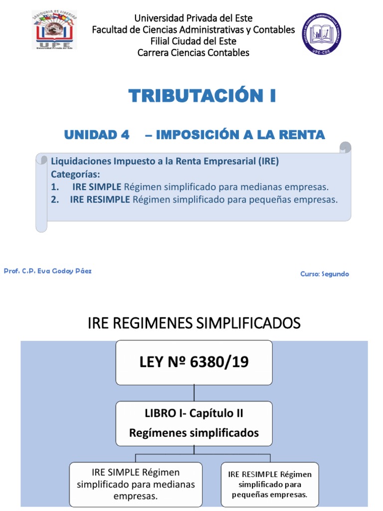 Unidad 4. Imposición A La Renta (IRE Simple y Resimple) | PDF ...