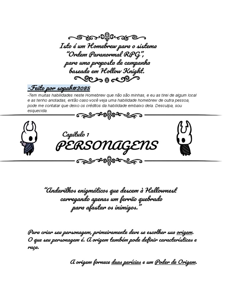 Homebrew RPG: Hollow Knight | PDF | Alma | Jogos de RPG