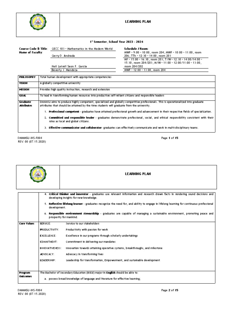 Gecc-103-Learning-Plan | PDF