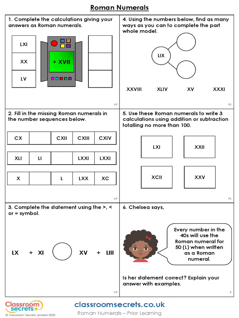 Roman Numerals Practice for Year 6 | PDF