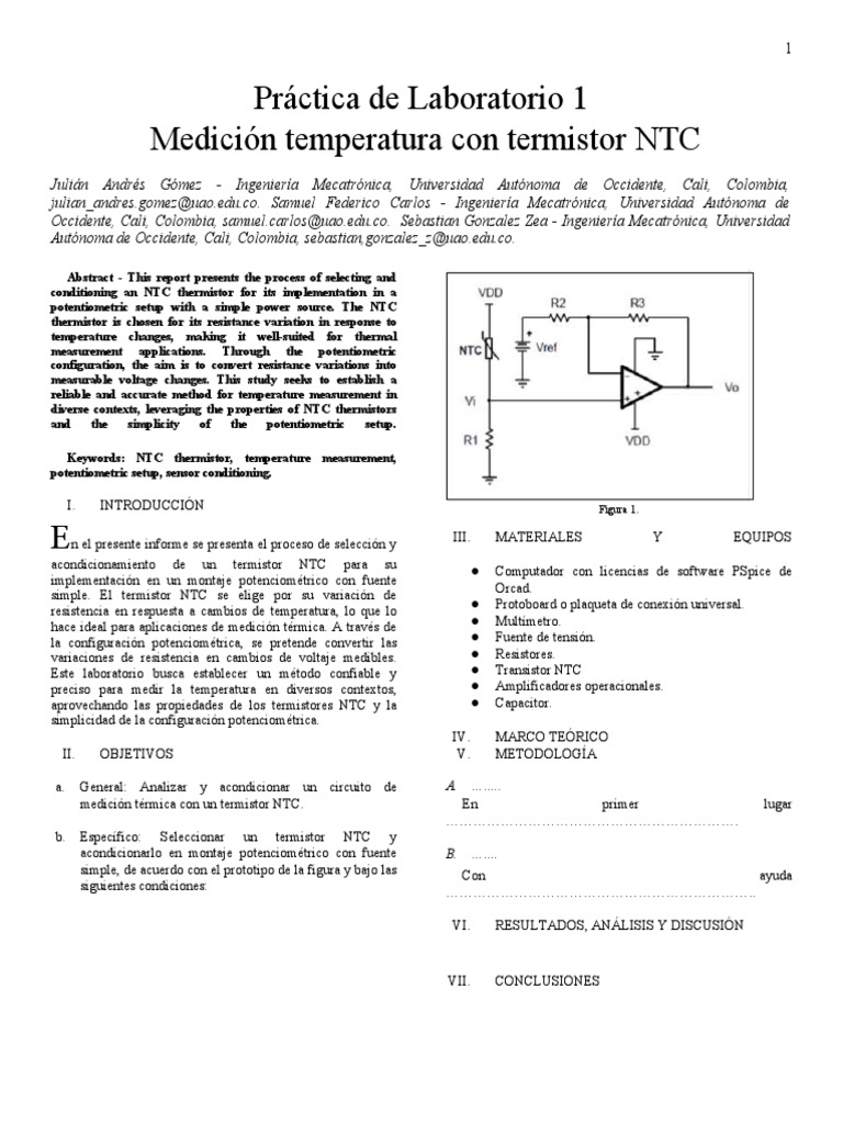 Lab 1. Medición Temperatura Con Termistor NTC | PDF