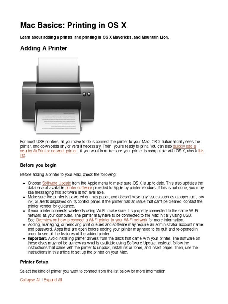 Mac Basics - Printing in OS X | PDF | Mac Os | Printer (Computing)