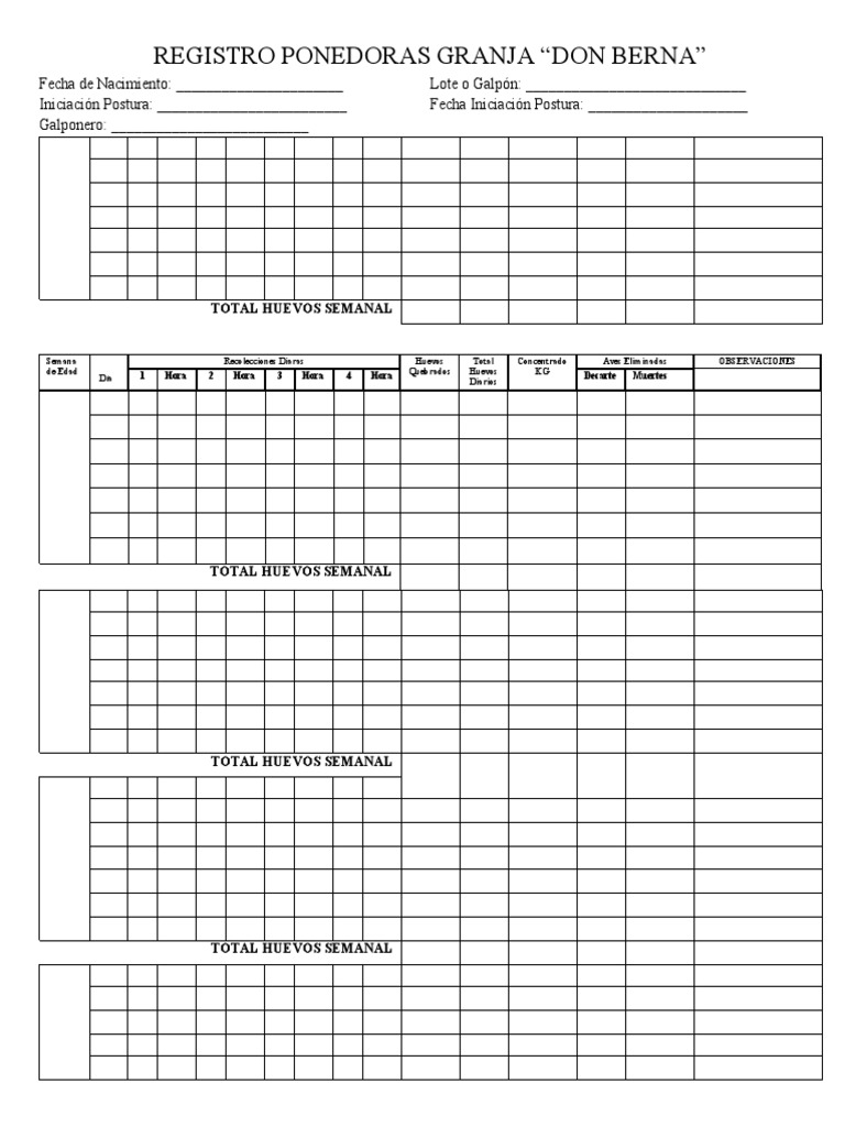Registro Ponedoras Granja | PDF | Cocina, comidas y vino